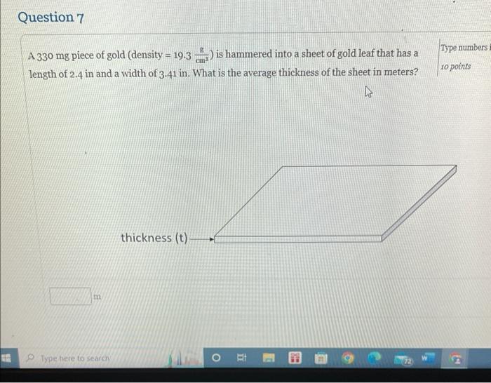 Solved A 330mg piece of gold (density =19.3cm2g ) is | Chegg.com