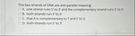 Solved The two strands of DNA are anti-parallel meaning:A. | Chegg.com
