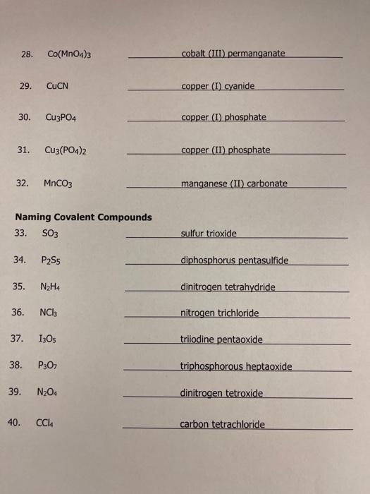 Solved Chemical Nomenclature- Identify and write the correct | Chegg.com