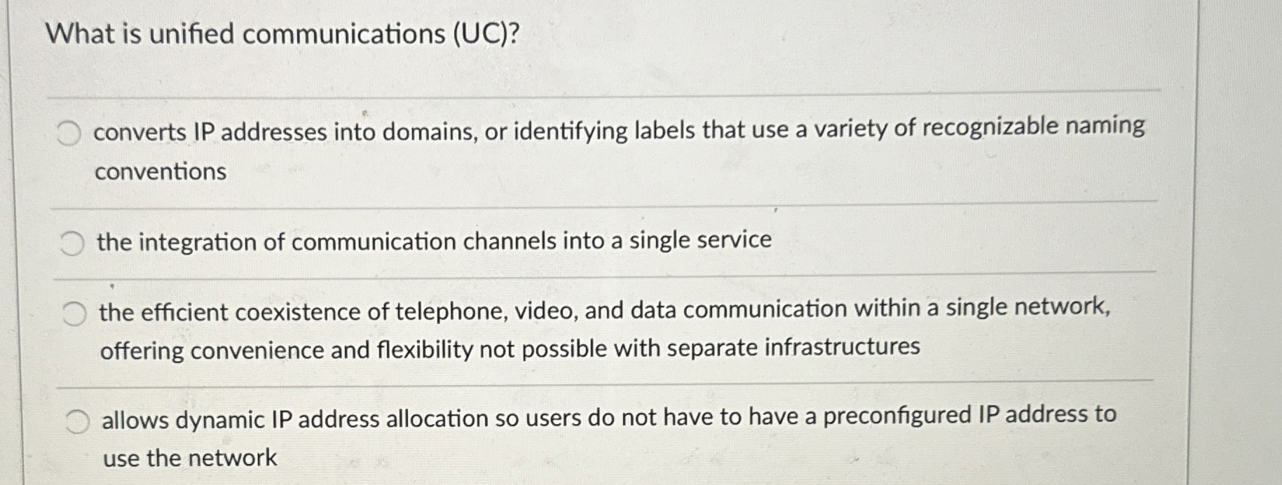 Solved What is unified communications (UC)?converts IP | Chegg.com