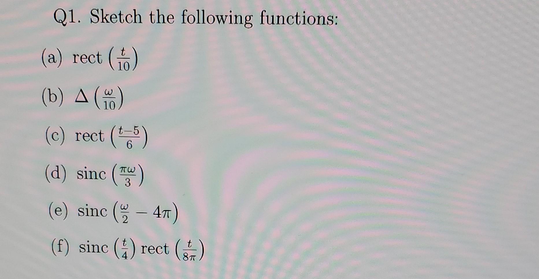 Solved Q1. Sketch the following functions: (a) rect(10t) (b) | Chegg.com