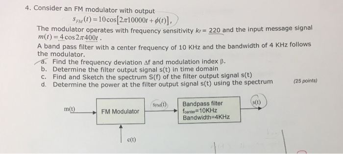 Solved 4. Consider an FM modulator with output SFM(O) = 10 | Chegg.com