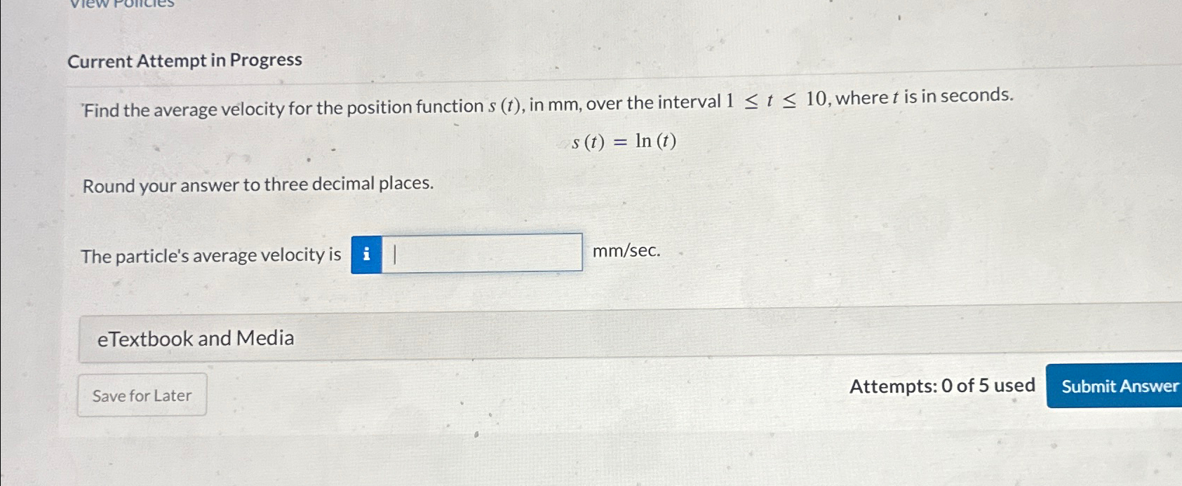Solved Current Attempt in Progress'Find the average velocity | Chegg.com