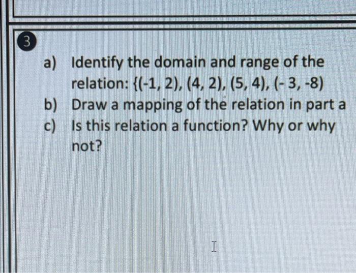 Solved 3 3 a) Identify the domain and range of the relation: | Chegg.com