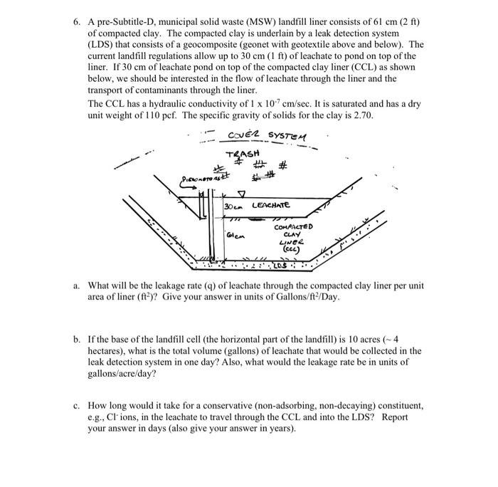 Solved 6. A pre-Subtitle-D, municipal solid waste (MSW) | Chegg.com