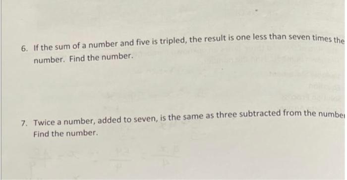 Solved 6. If the sum of a number and five is tripled, the | Chegg.com
