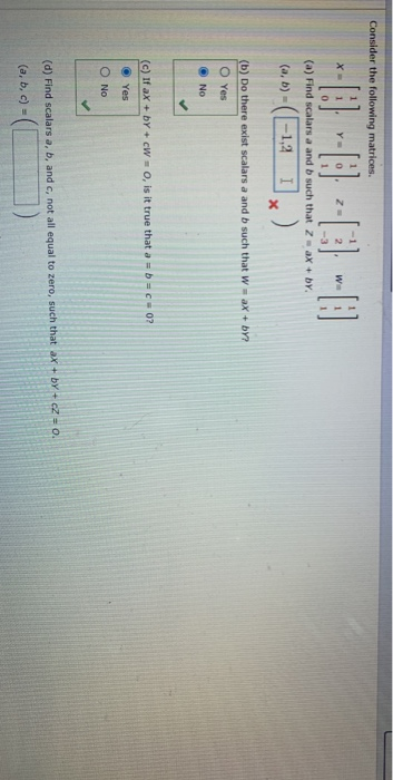Solved Consider the following matrices Z w (a) Find scalars | Chegg.com