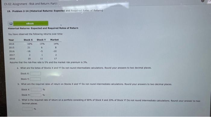 Solved 19. Problem 2-14 (Historical Returnst Expected and | Chegg.com