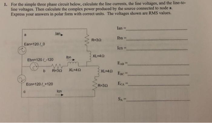 Solved For the simple three phase circuit below, calculate | Chegg.com