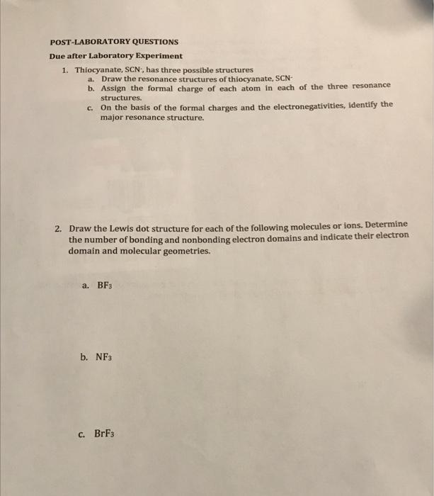 Solved POST-LABORATORY QUESTIONS Due after Laboratory | Chegg.com