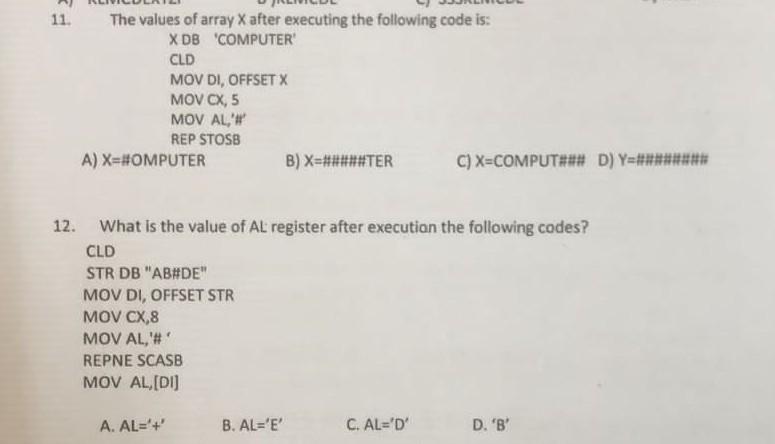Solved 11. The values of array X after executing the | Chegg.com