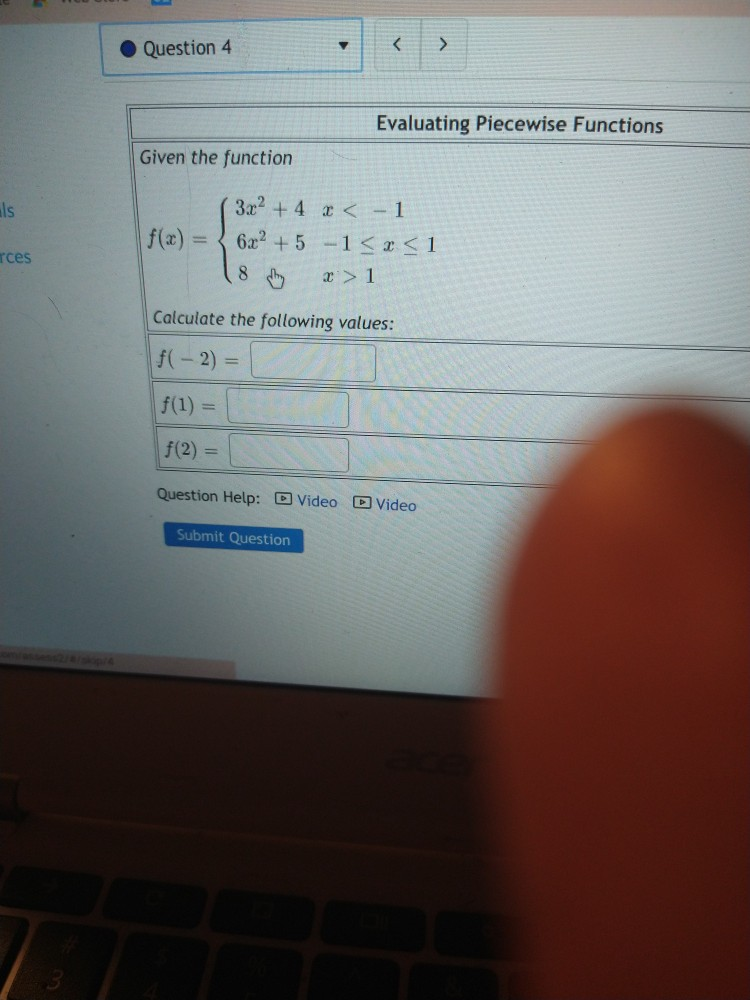 Solved Question 4 Evaluating Piecewise Functions Given | Chegg.com