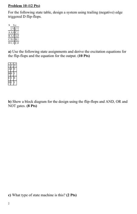Solved Problem 10 (12 Pts) For the following state table, | Chegg.com Solved Problem 10 (12 Pts) For the following state table, | Chegg.com