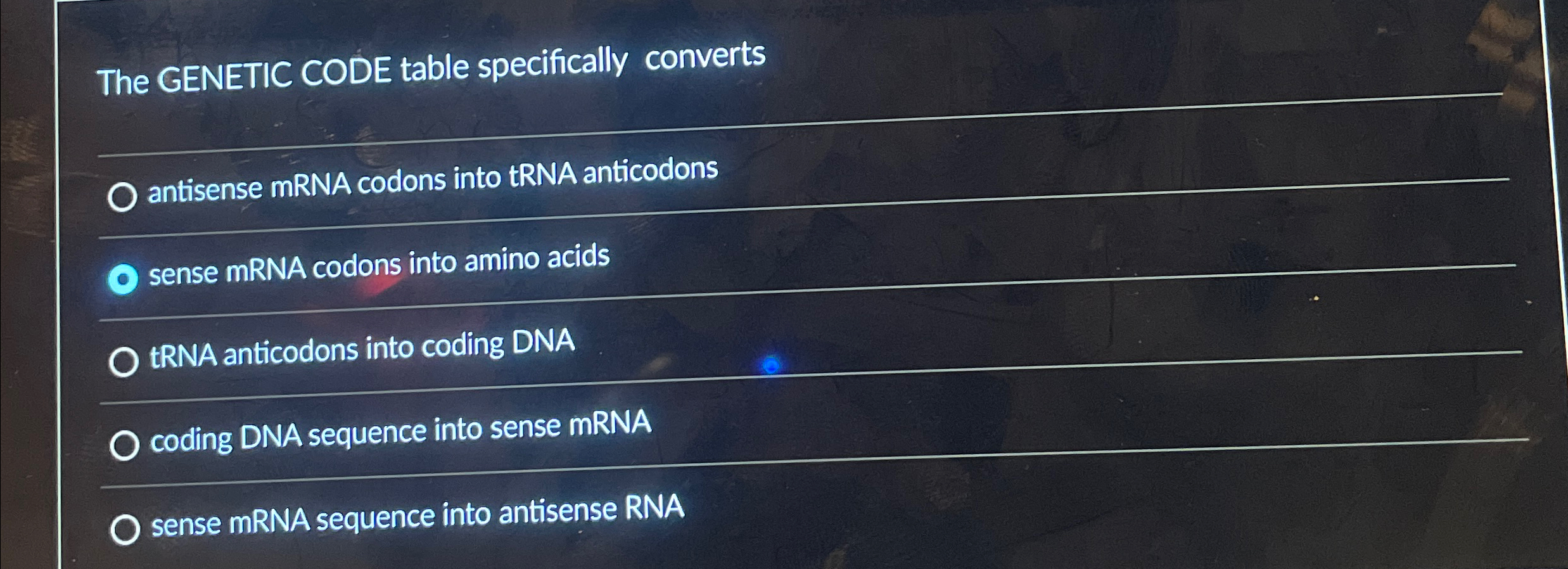 Solved The GENETIC CODE table specifically converts | Chegg.com