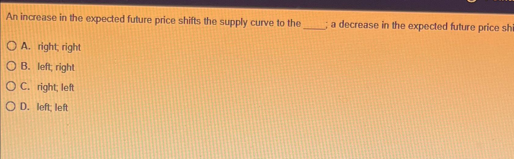 Solved An increase in the expected future price shifts the | Chegg.com