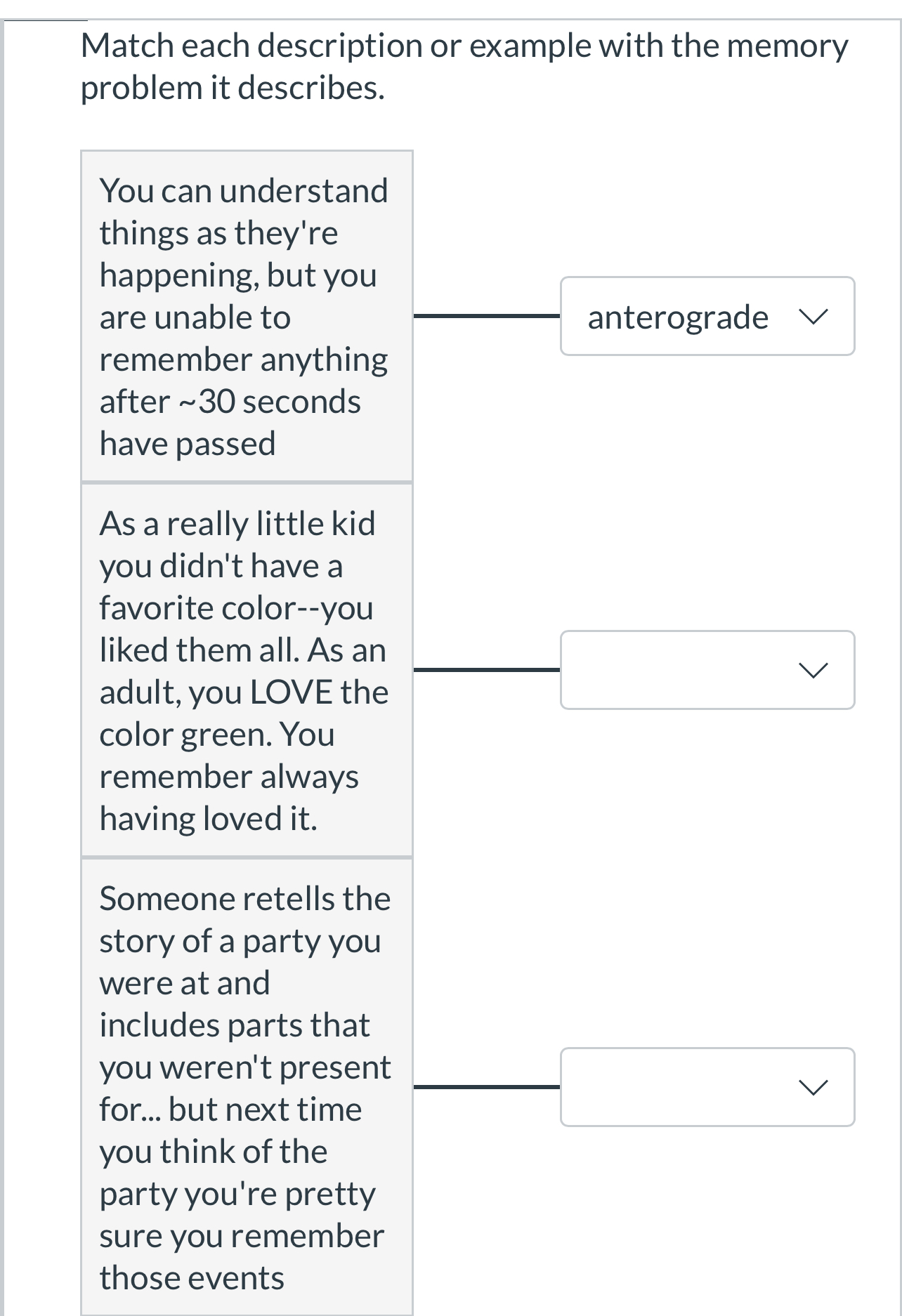 Solved Match each description or example with the memory | Chegg.com