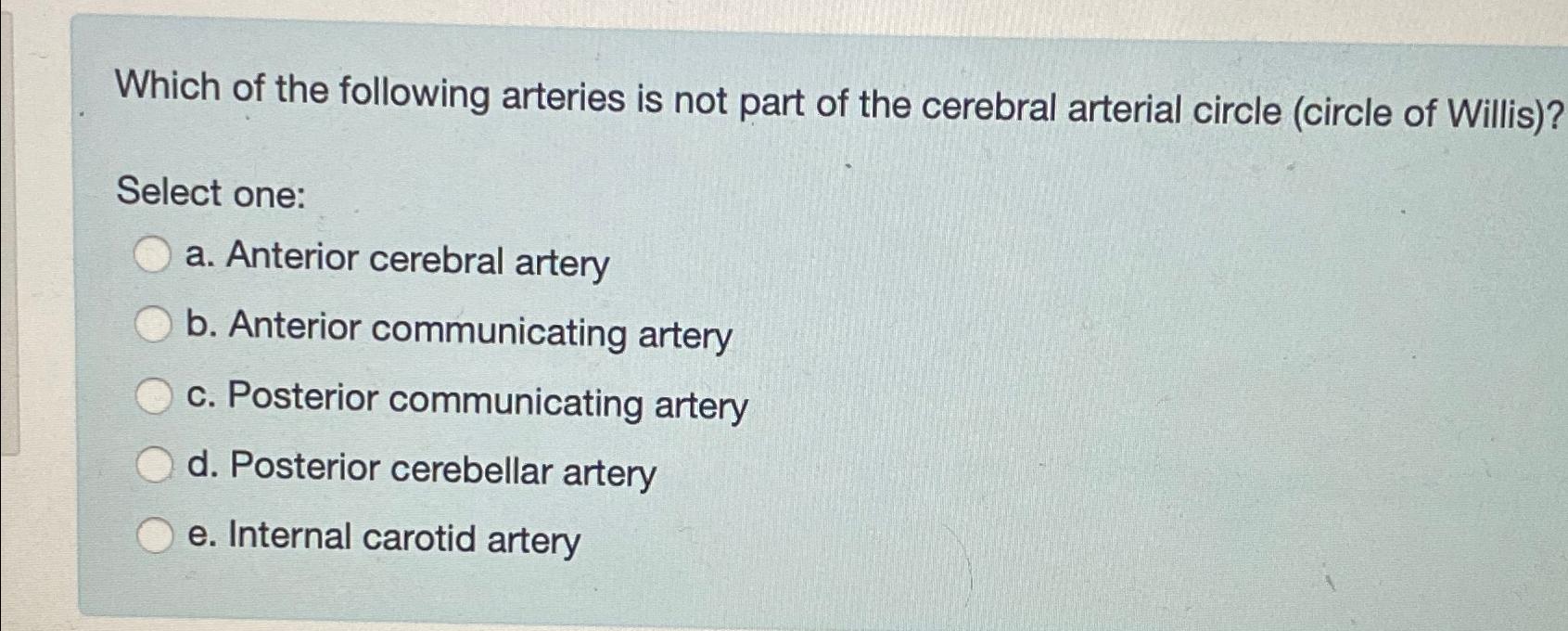 Solved Which of the following arteries is not part of the | Chegg.com