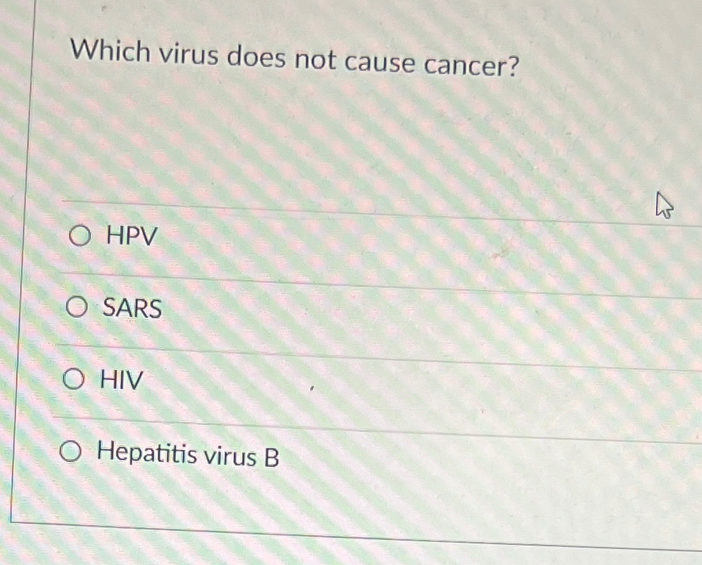 Solved Which virus does not cause cancer?HPVSARSHIVHepatitis | Chegg.com