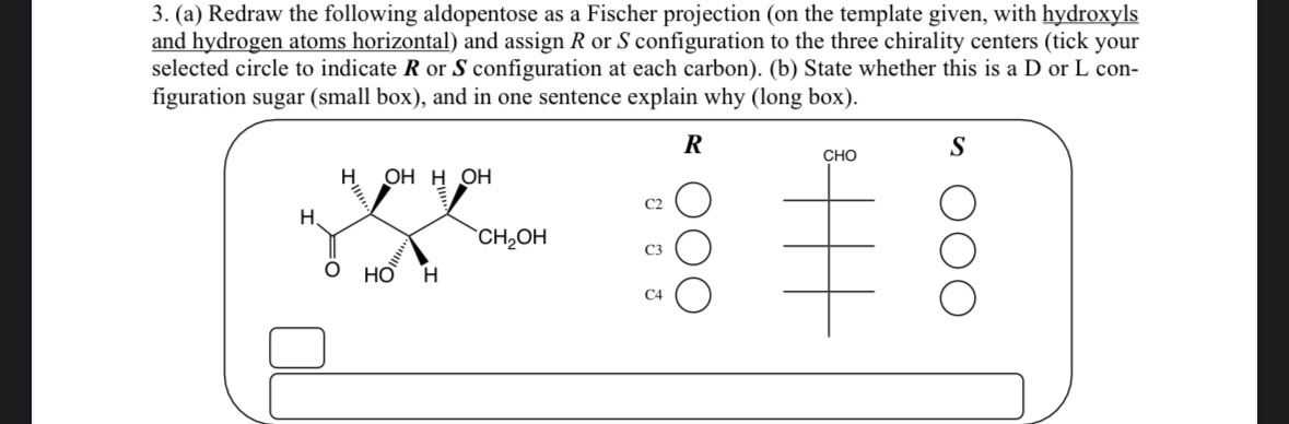 Solved (a) ﻿Redraw the following aldopentose as a Fischer | Chegg.com