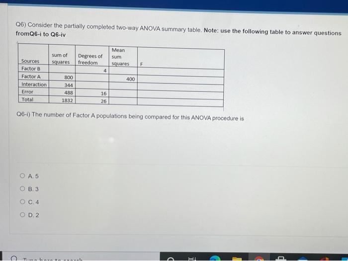 Solved 06) Consider the partially completed two-way ANOVA | Chegg.com