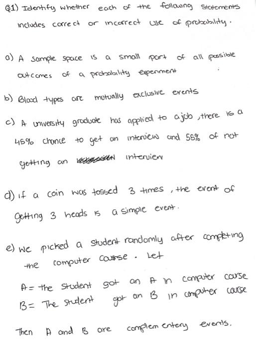 Solved Q1) Identify whether each of the following Statements | Chegg.com