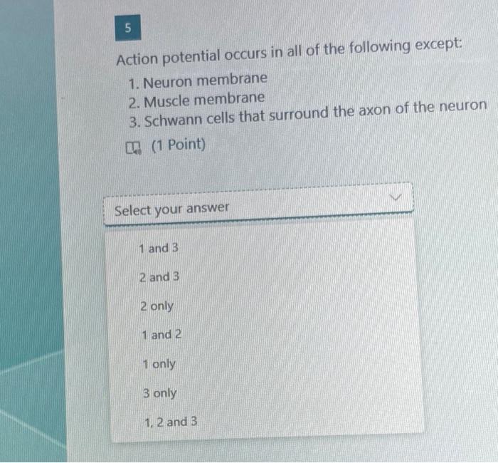 Solved Action potential occurs in all of the following | Chegg.com