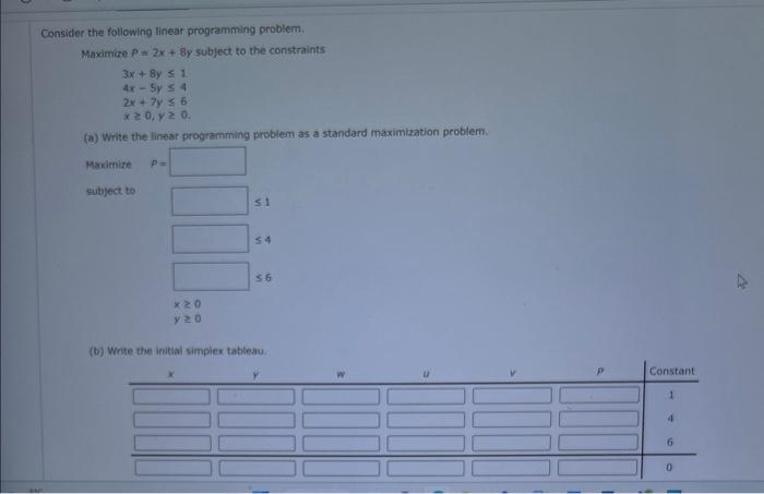 Solved Consider the following linear programming problem. | Chegg.com