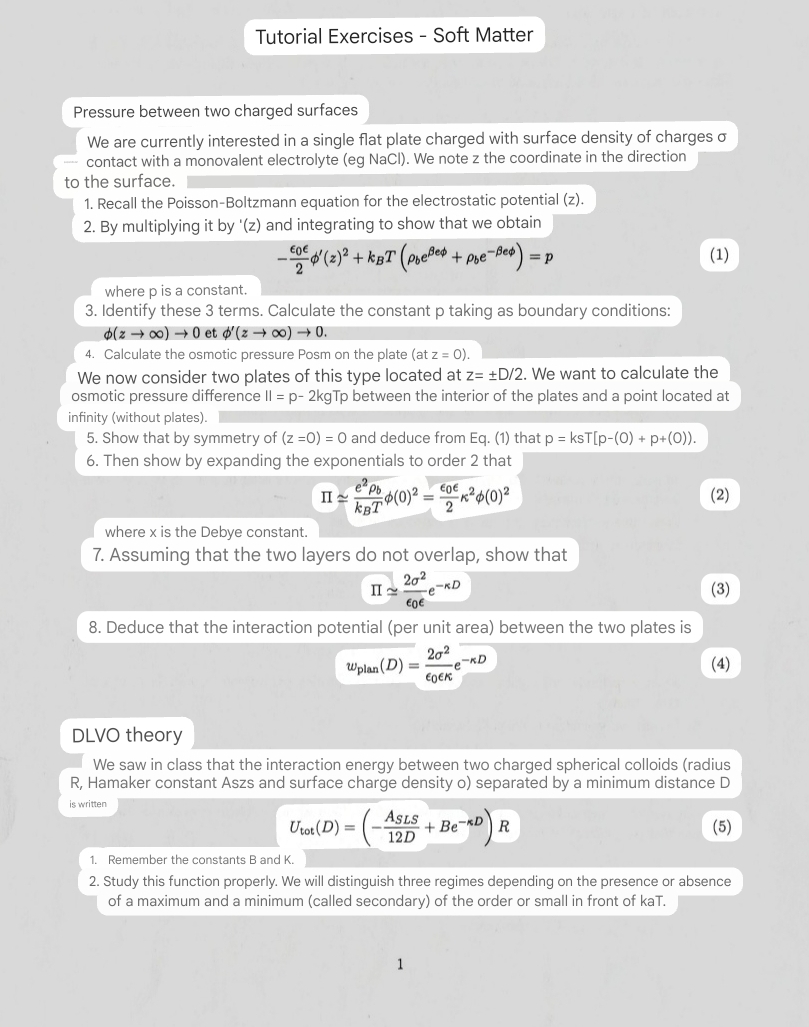 Solved Tutorial Exercises - ﻿Soft MatterPressure between two | Chegg.com
