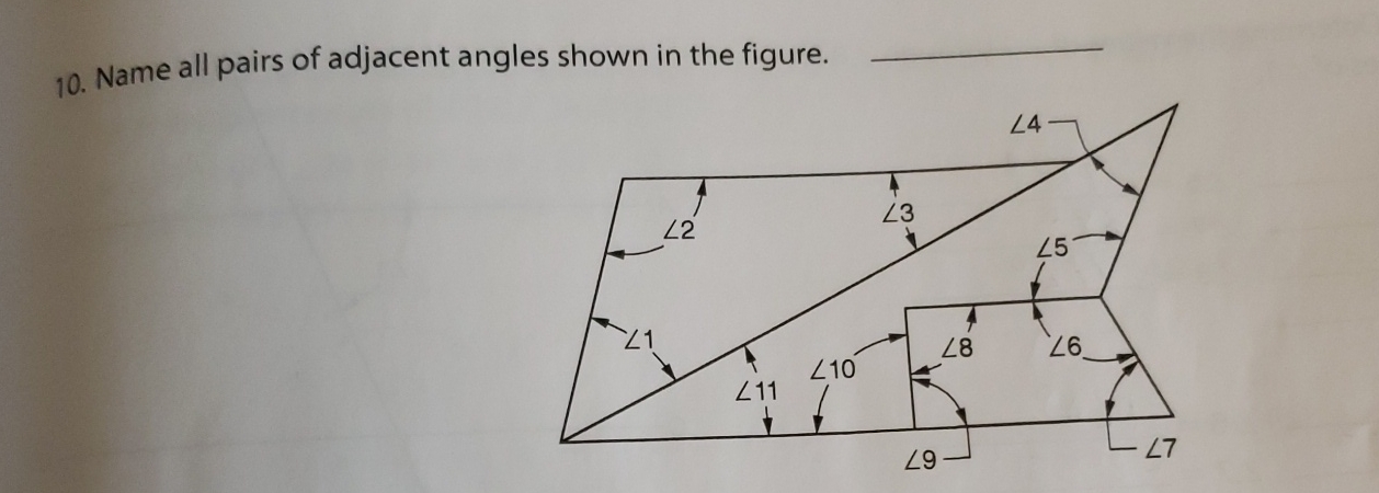 Solved Name all pairs of adjacent angles shown in the | Chegg.com
