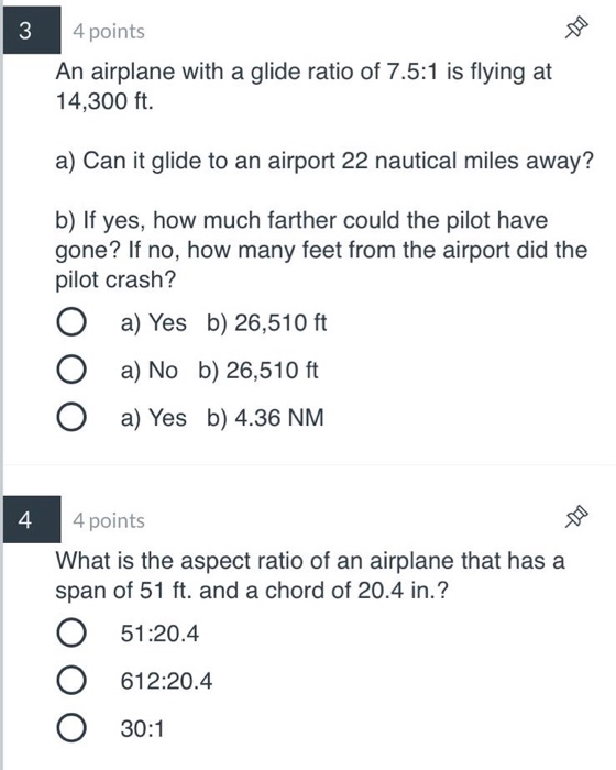 Solved 3 -1.1 4 points An airplane with a glide ratio of | Chegg.com