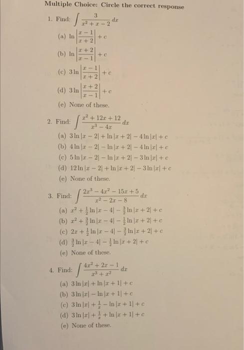 Solved Multiple Choice: Circle the correct response 1. Find: | Chegg.com