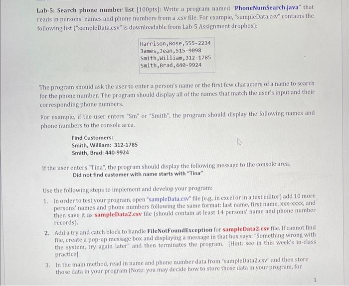 Solved Lab-5: Search phone number list [100pts]: Write a | Chegg.com