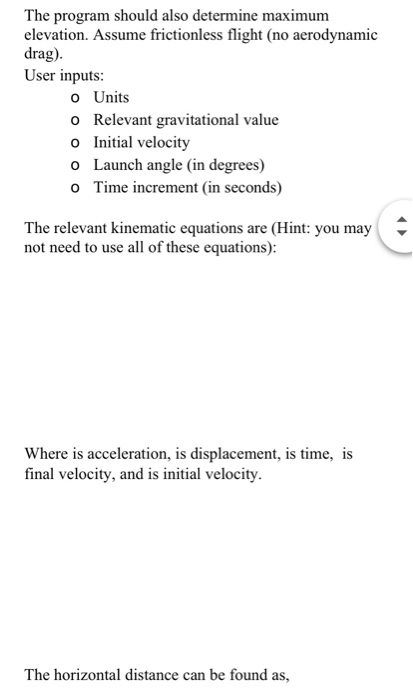 HW 13- Projectile Program To do: Complete the tasks | Chegg.com