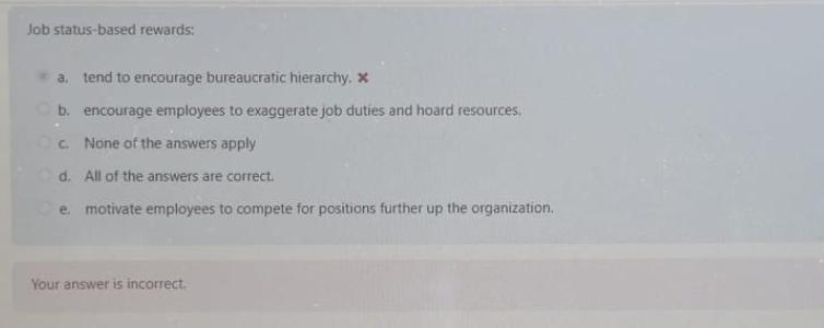 Solved Job status-based rewards:a. ﻿tend to encourage | Chegg.com