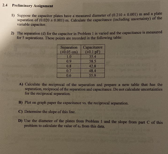 Solved 2.4 ﻿Preliminary AssignmentSuppose the capacitor | Chegg.com