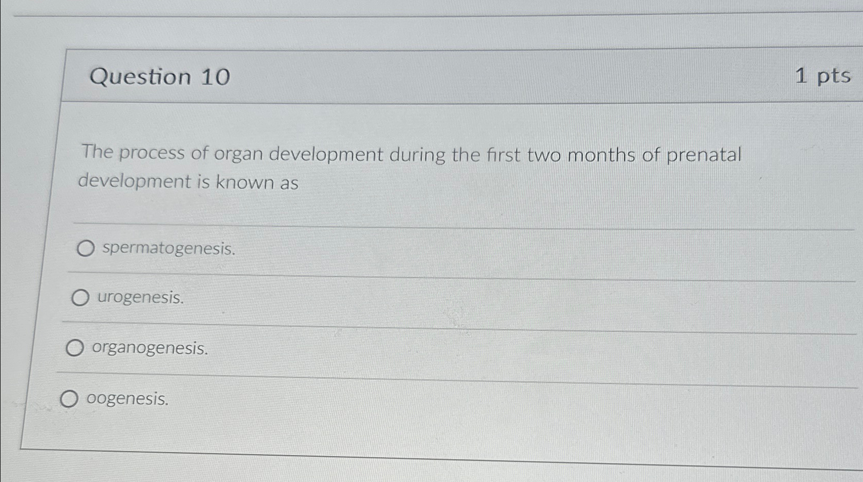 Solved Question 101ptsThe process of organ development | Chegg.com