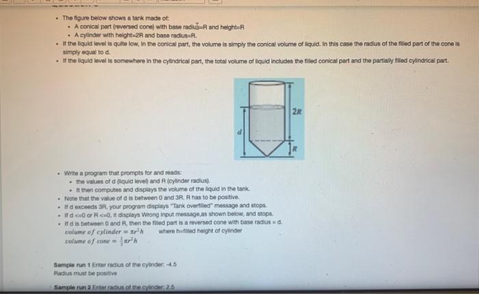 Solved - The figure below shows a tank made ot: - A conical | Chegg.com