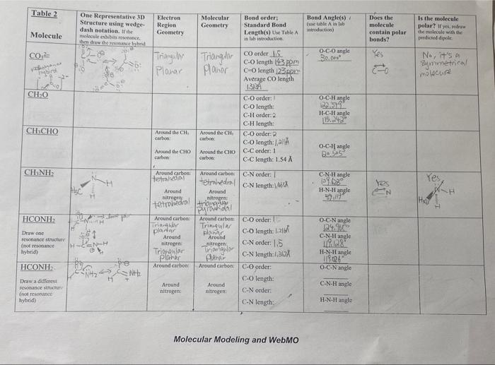 Solved Table 2. VSEPR-Model Based Molecular Geometry | Chegg.com