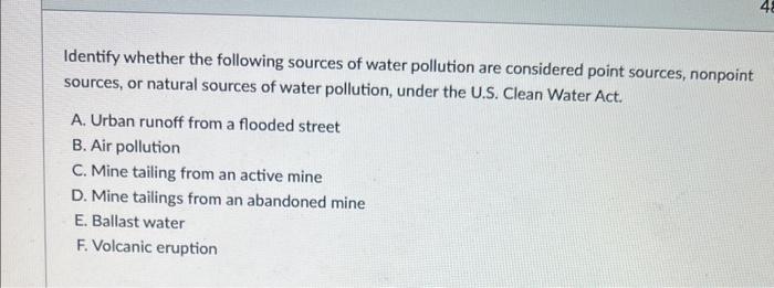 Solved Identify whether the following sources of water | Chegg.com