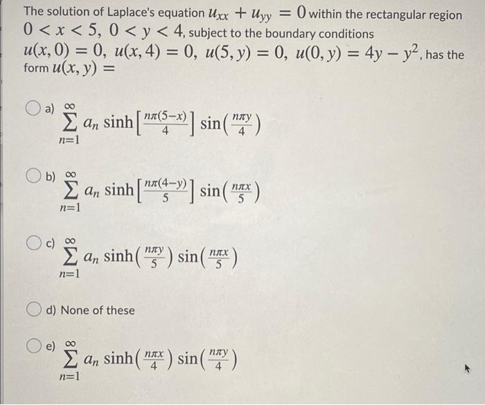 Solved The solution of Laplace's equation Uxx + Uyy = 0 | Chegg.com