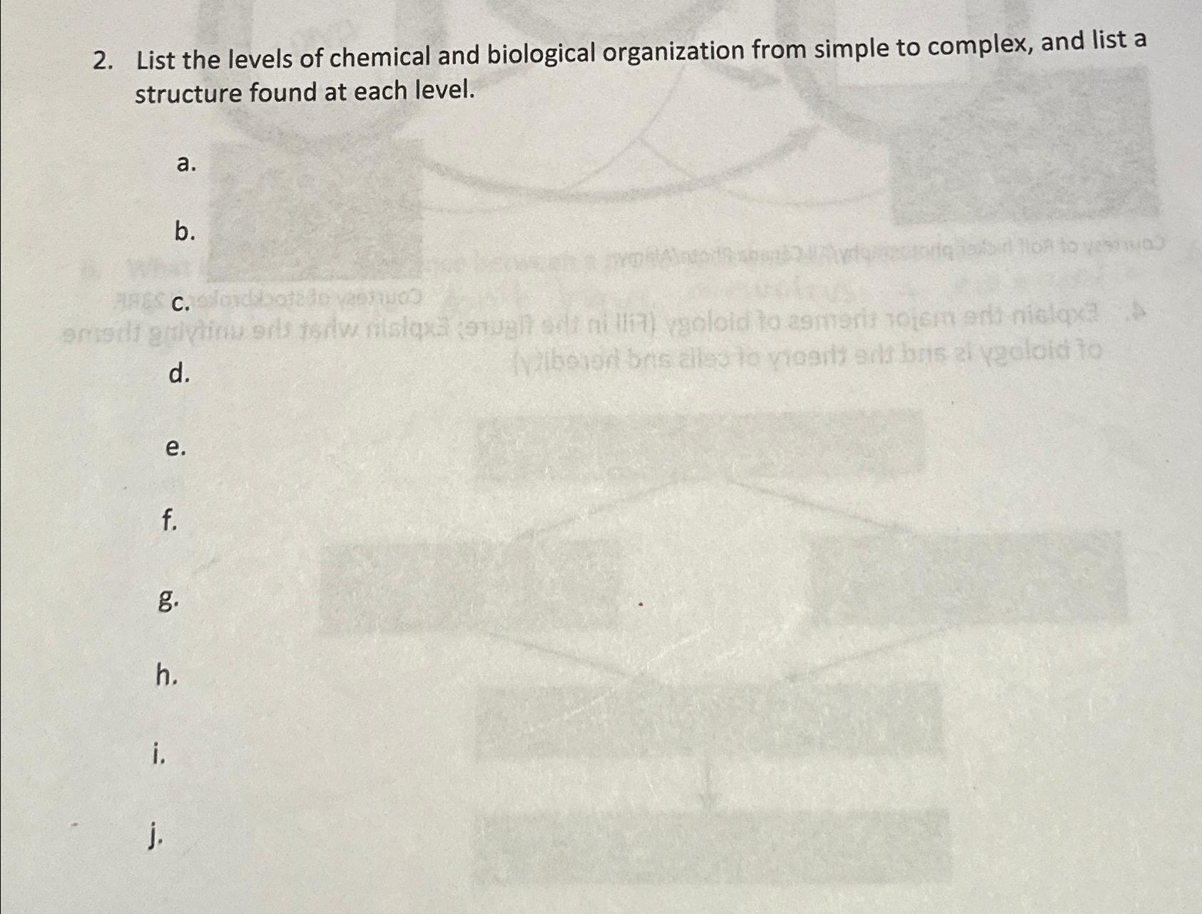 Solved List the levels of chemical and biological | Chegg.com