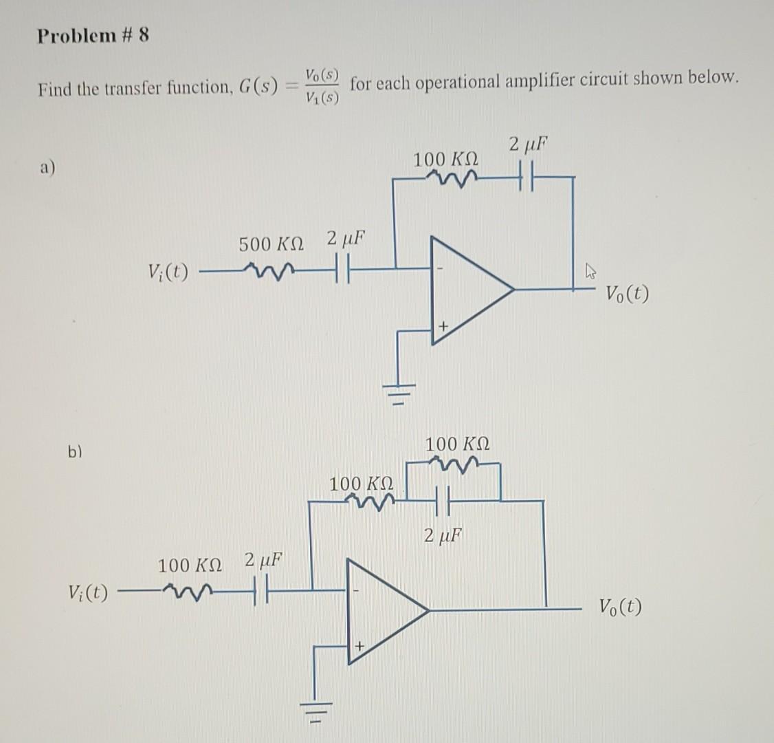 Solved Find the transfer function, G(s)=V1(s)V0(s) for each | Chegg.com