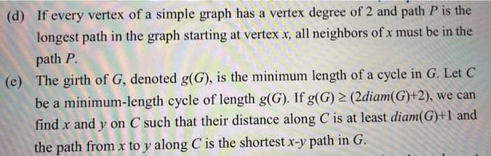 (d) If every vertex of a simple graph has a vertex | Chegg.com