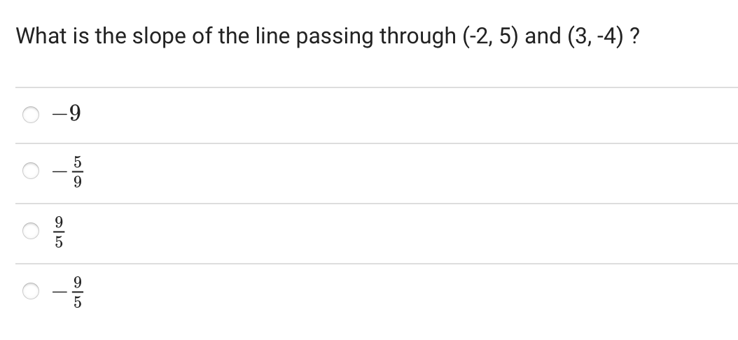 Solved What is the slope of the line passing through (-2,5) | Chegg.com