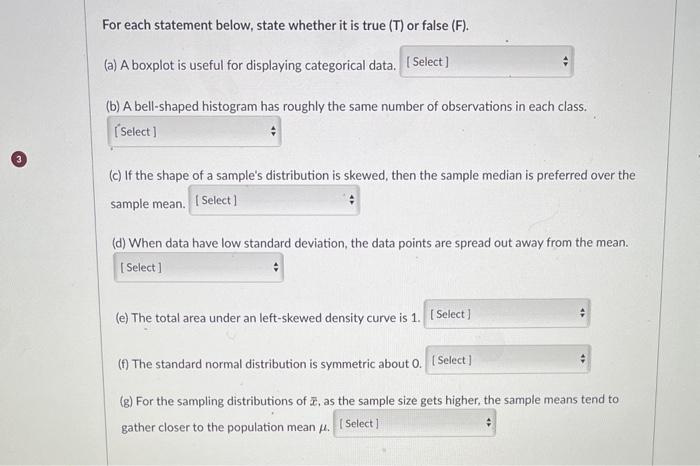 Solved For each statement below, state whether it is true | Chegg.com