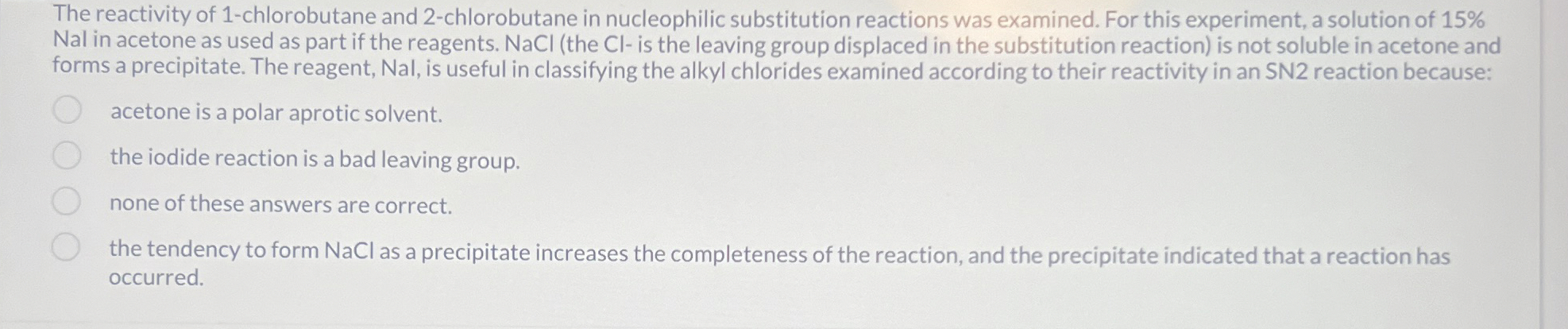 Solved The reactivity of 1-chlorobutane and 2-chlorobutane | Chegg.com