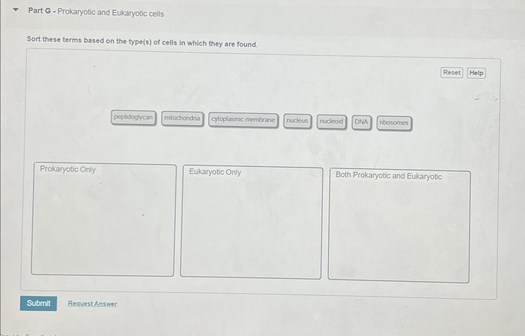 Solved Part G - ﻿Prokaryotic and Eukaryotic cellsSort these | Chegg.com