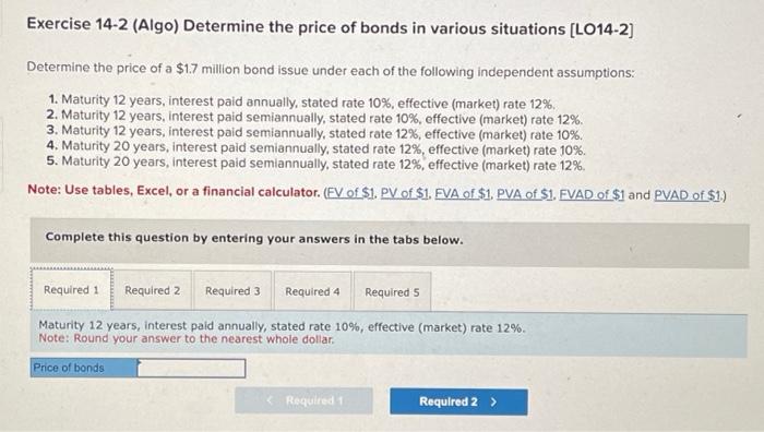 Solved Exercise 14-2 (Algo) Determine the price of bonds in | Chegg.com