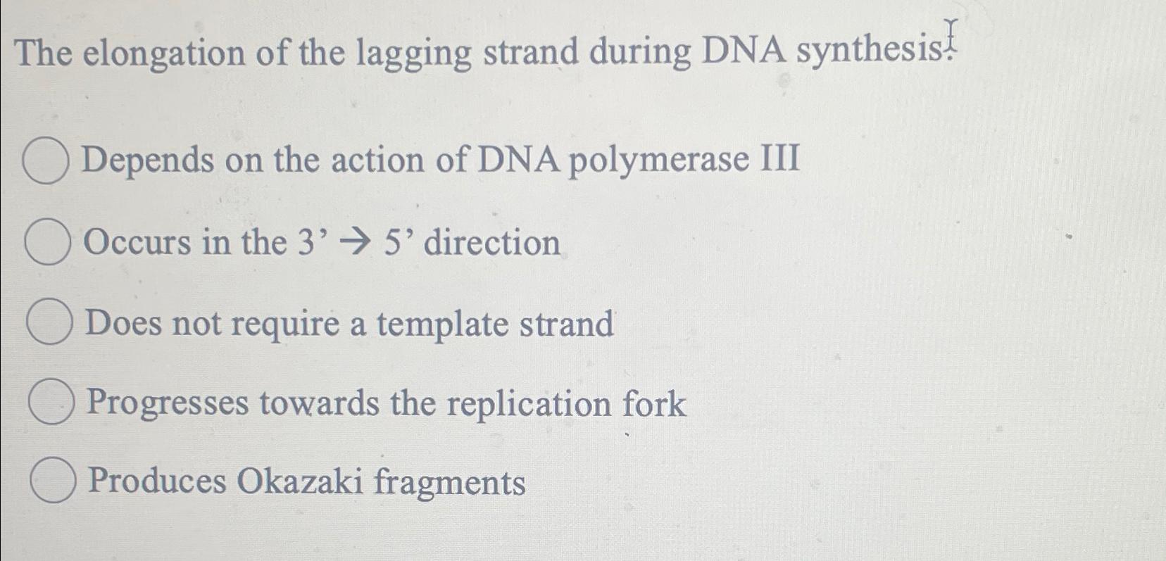 Solved The elongation of the lagging strand during DNA | Chegg.com