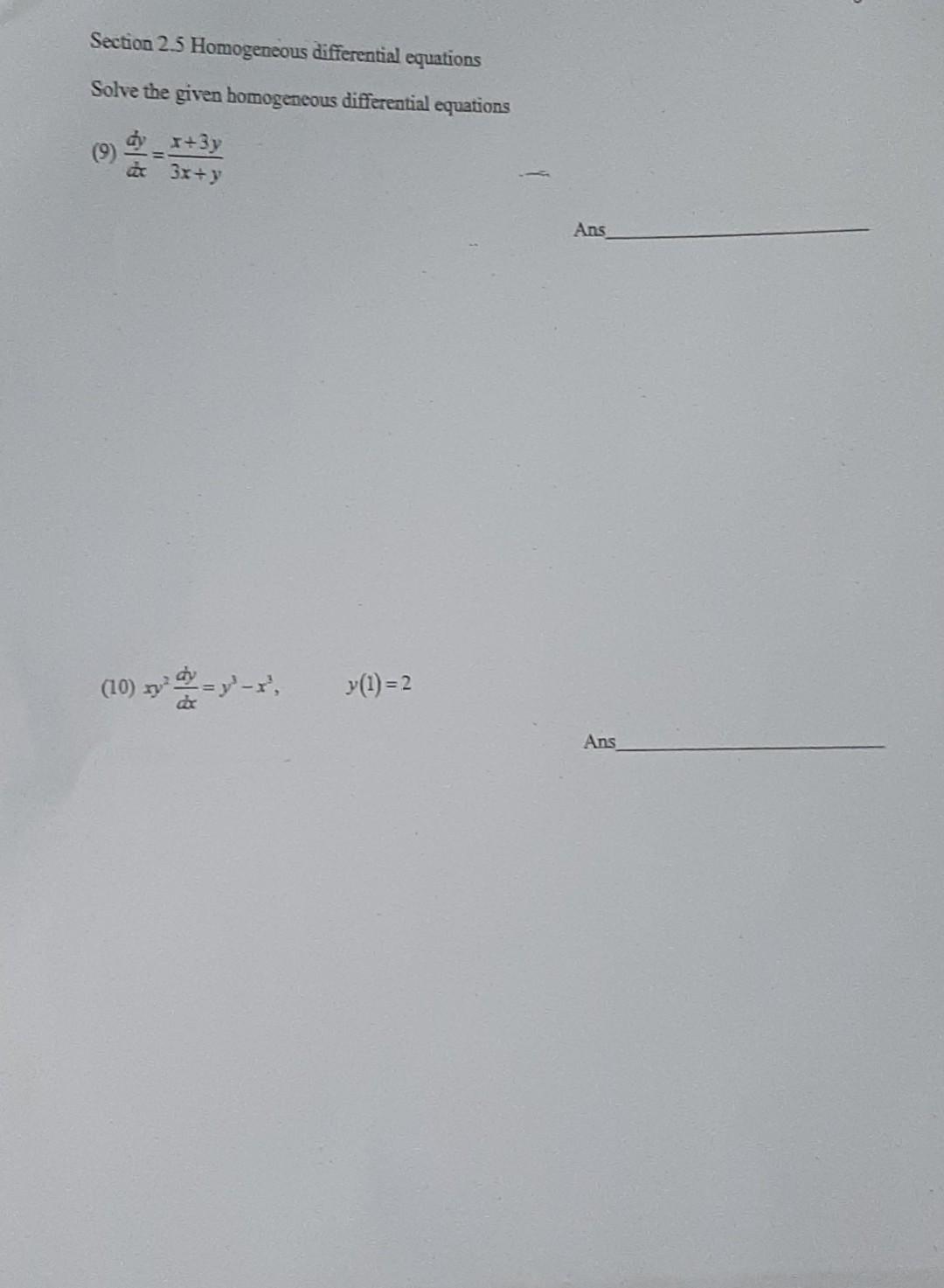Solved Section 2.5 Homogeneous differential equations Solve | Chegg.com